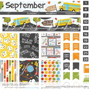 September Monthly Stickers Kit, Back to School September Stickers, Back ...