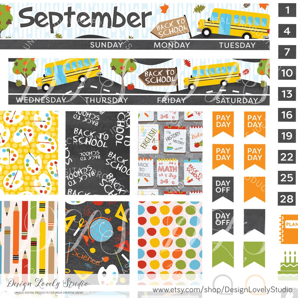 September Monthly Stickers Kit Back to School September | Etsy