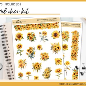 Sunflowers Planner Stickers Bundle, Monthly Stickers, Weekly Sticker ...