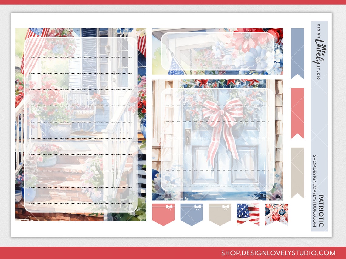 July Notes Page Kit, July Planner Stickers, Independence Day, 4th of ...