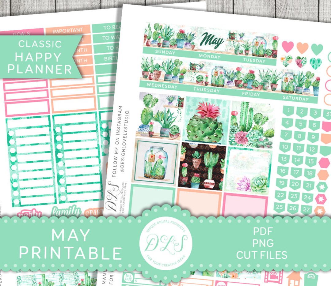 Printable MAY Planner Stickers Kit, Happy Planner MAY Monthly Stickers ...