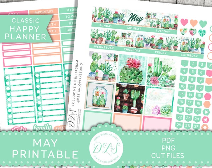 Printable MAY Planner Stickers Kit Happy Planner MAY Monthly - Etsy