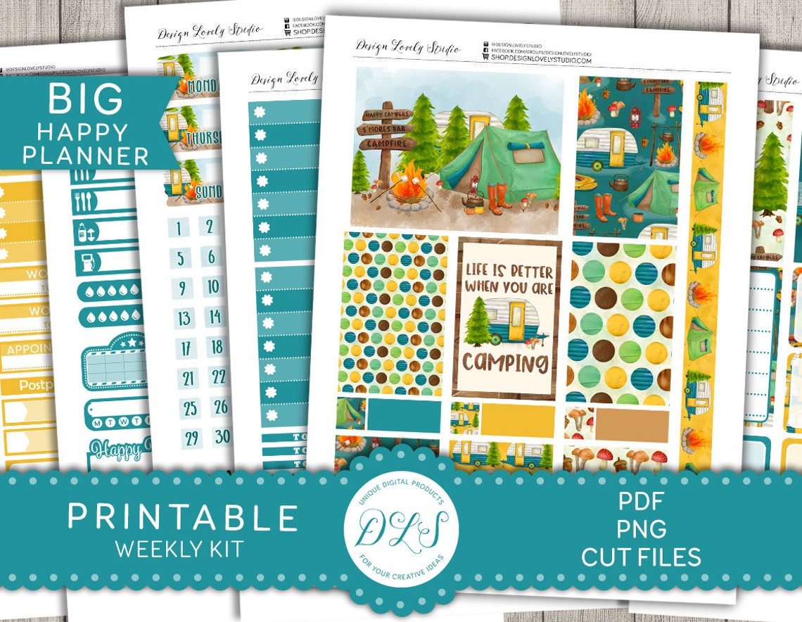 PRINTABLE Big Happy Planner Stickers Kit Camping Planner - Etsy