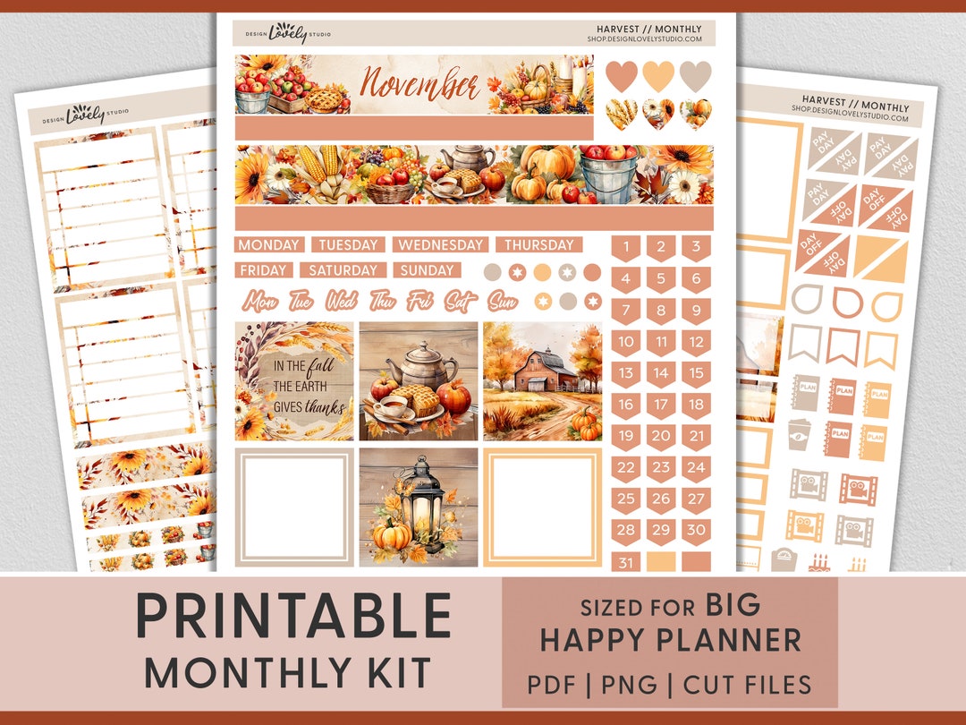 November Monthly Sticker Kit, November Planner Stickers, November ...