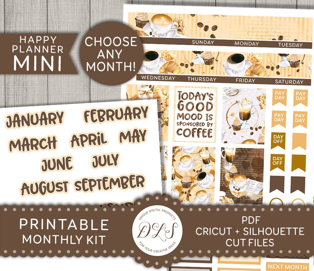Printable COFFEE Monthly Planner Kit Mini Happy Planner - Etsy