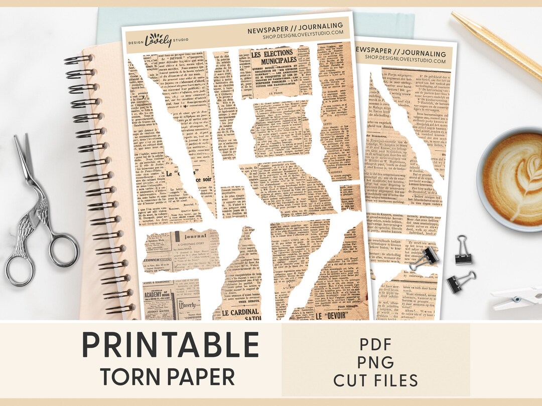 Vintage Newspaper Torn Paper Stickers, Junk Journal Stickers, Digital ...