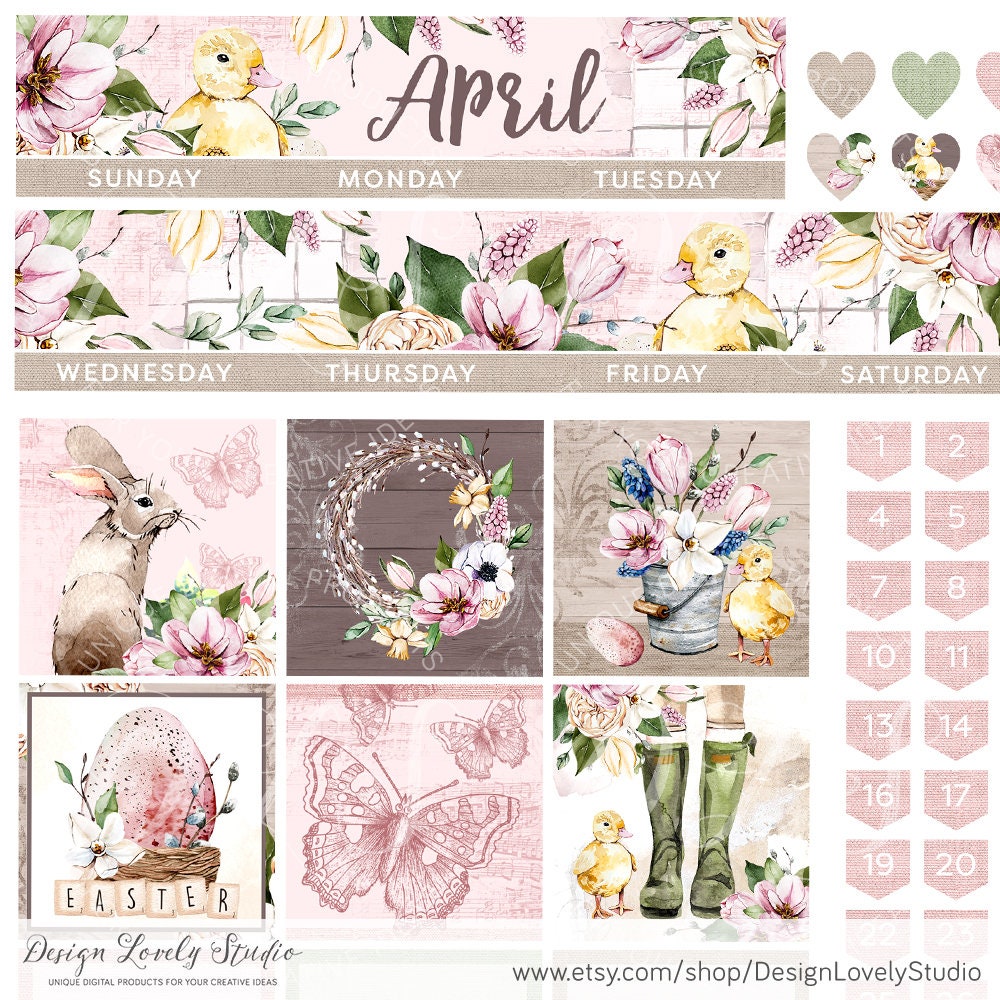April Printable Happy Planner Stickers Easter Planner | Etsy