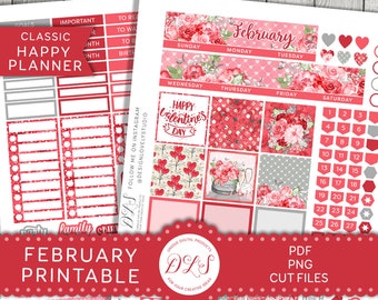 Printable FEBRUARY Planner Stickers Kit Happy Planner | Etsy