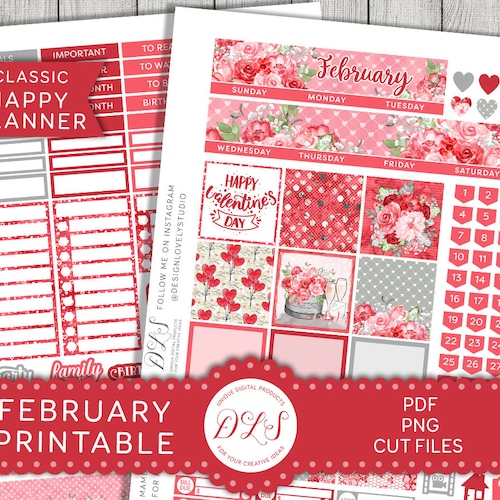 Printable FEBRUARY Planner Stickers Kit Happy Planner - Etsy