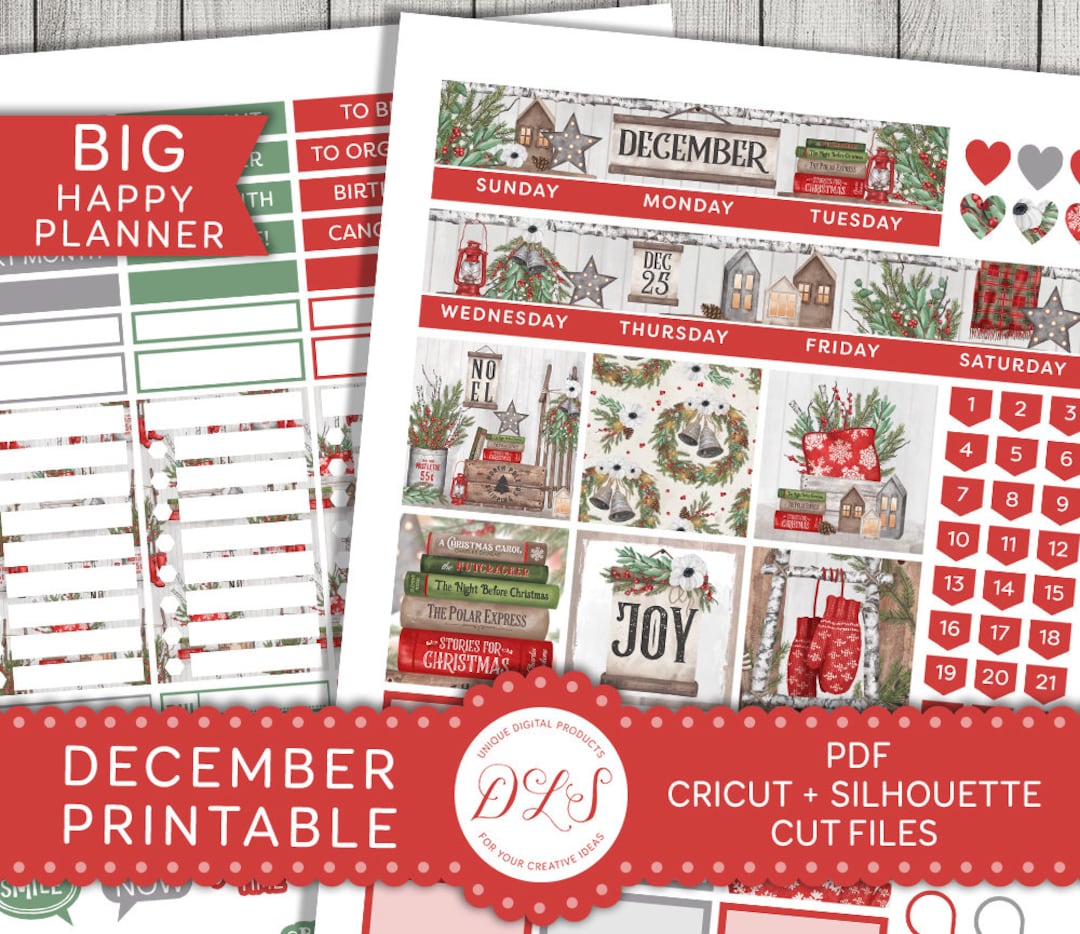 Printable December Monthly Kit, Big Happy Planner December Stickers Kit ...