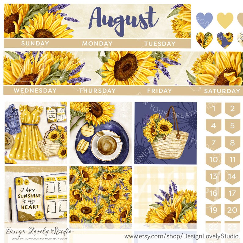 AUGUST Planner Stickers, Happy Planner Monthly Stickers, Summer Monthly ...