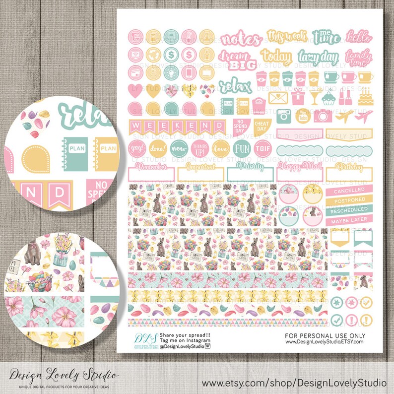 Easter Planner Stickers Printable, Easter Weekly Stickers Kit, Bunny ...