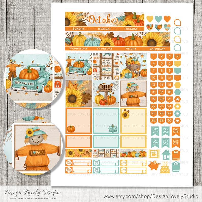 Happy Planner October Monthly Kit Printable October Stickers | Etsy