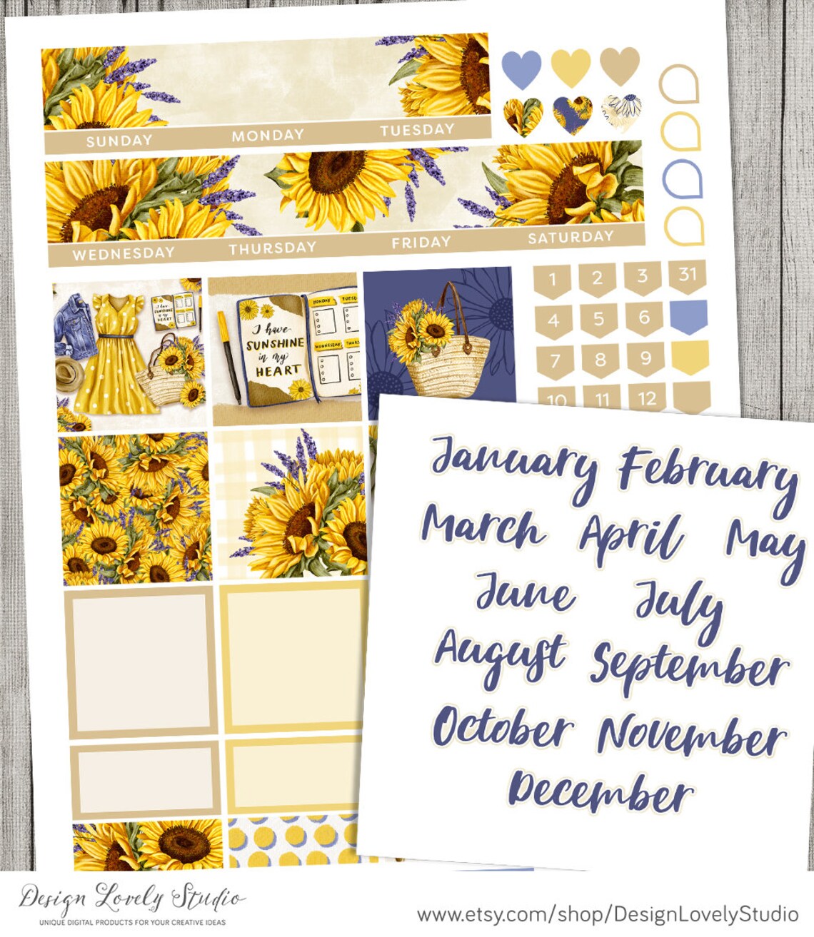 PRINTABLE Happy Planner Monthly Kit, Sunflowers Planner Stickers ...