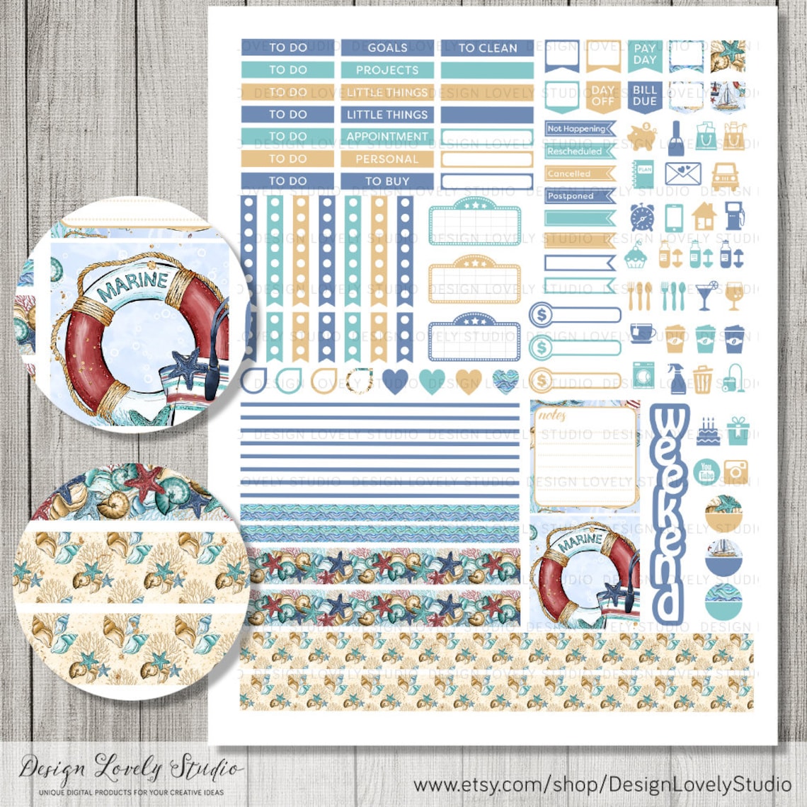 Printable Beach Planner Stickers, Mini Happy Planner Stickers Kit ...