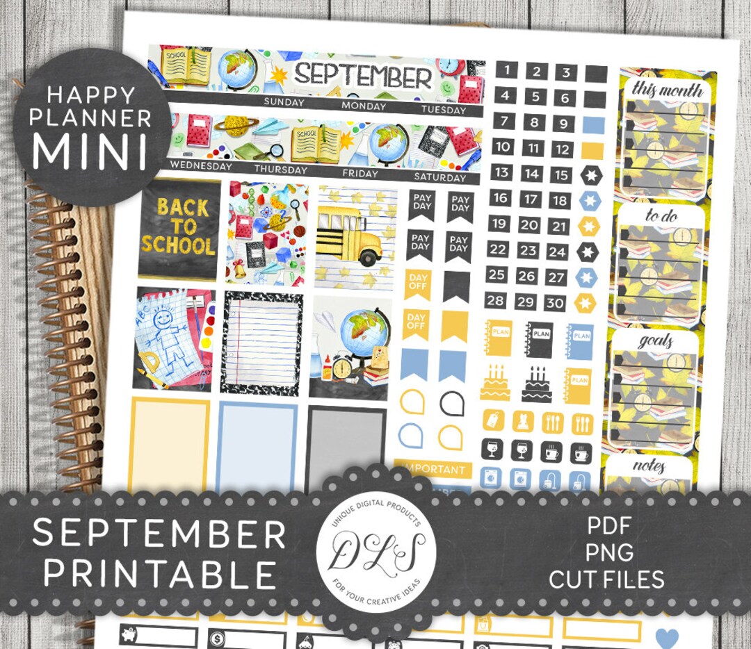 Back to School Planner Stickers, PRINTABLE September Monthly Kit, Mini ...