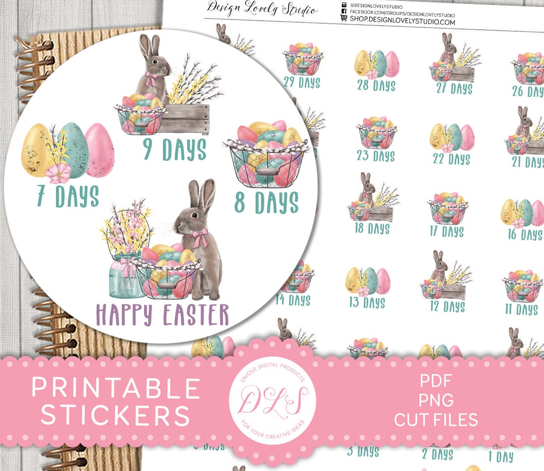 Printable EASTER Countdown Stickers, Easter Planner Countdown Stickers ...