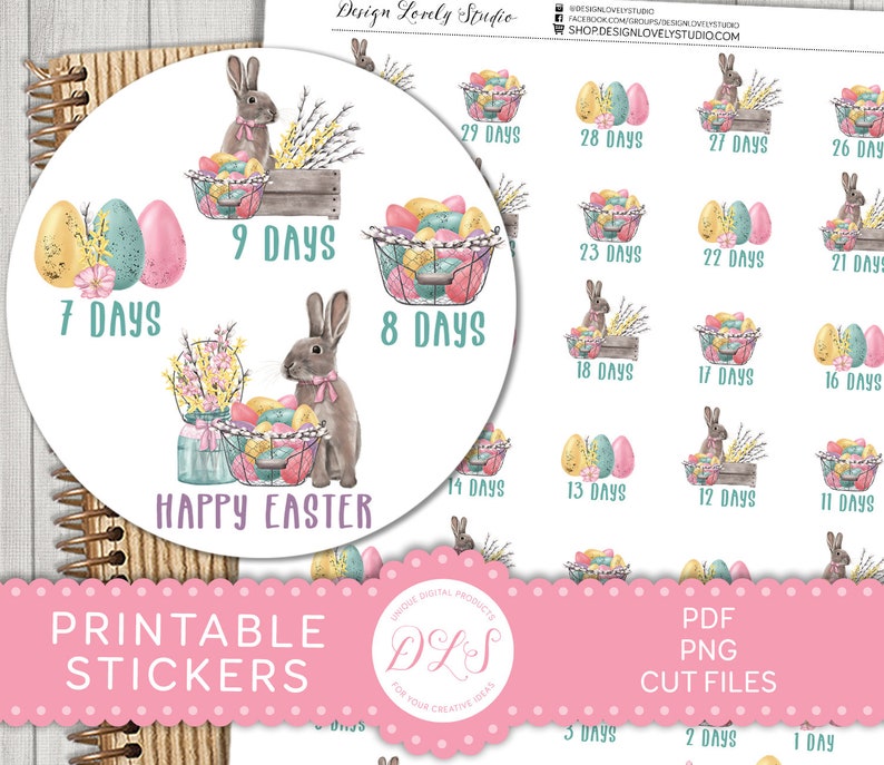 Printable EASTER Countdown Stickers, Easter Planner Countdown Stickers ...