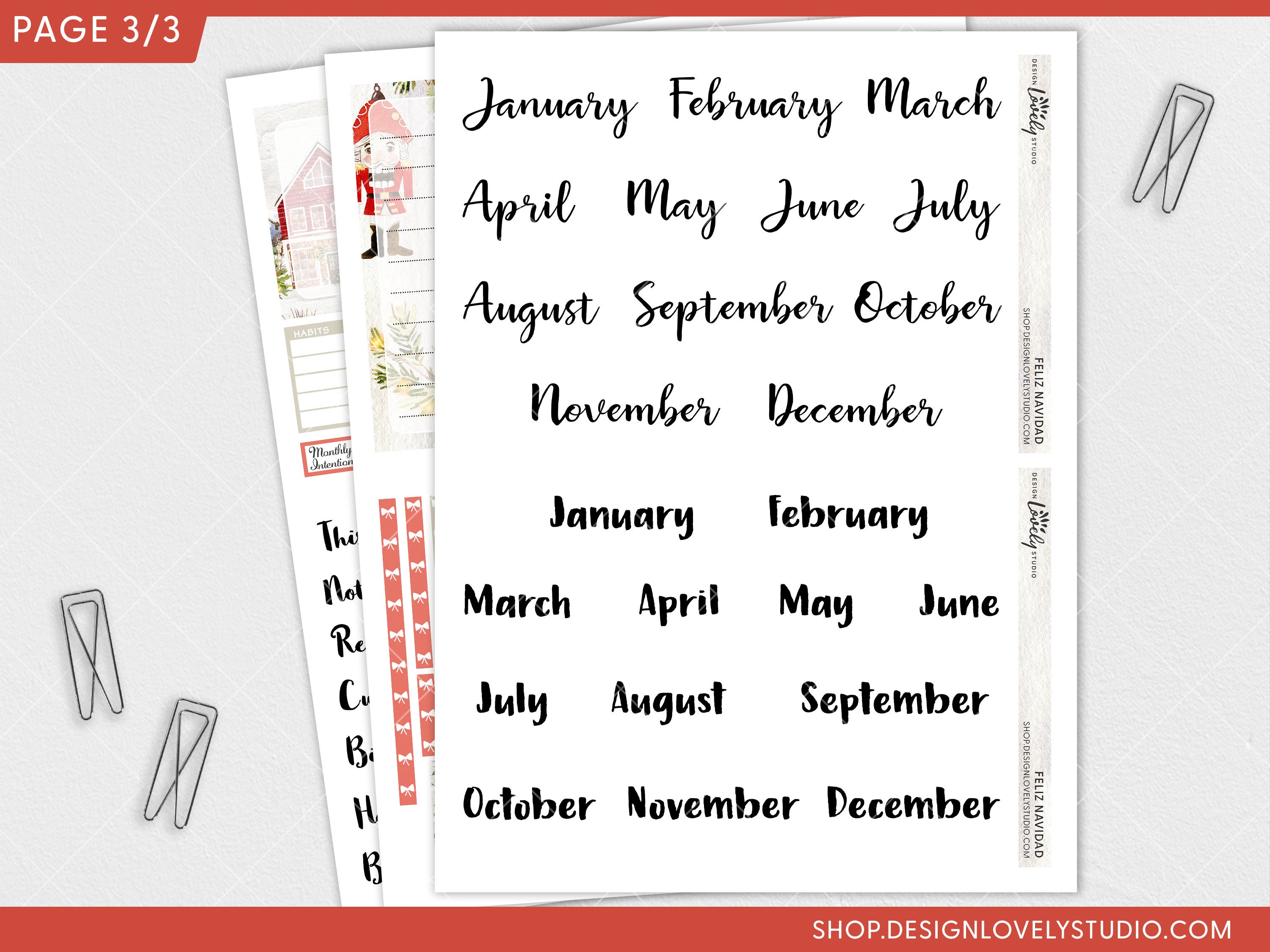 December Notes Page Kit, Printable Planner Stickers, Monthly Sticker ...