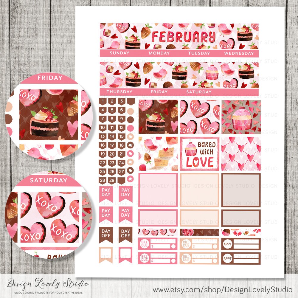 Printable FEBRUARY Planner Stickers Valentines Day Planner - Etsy UK