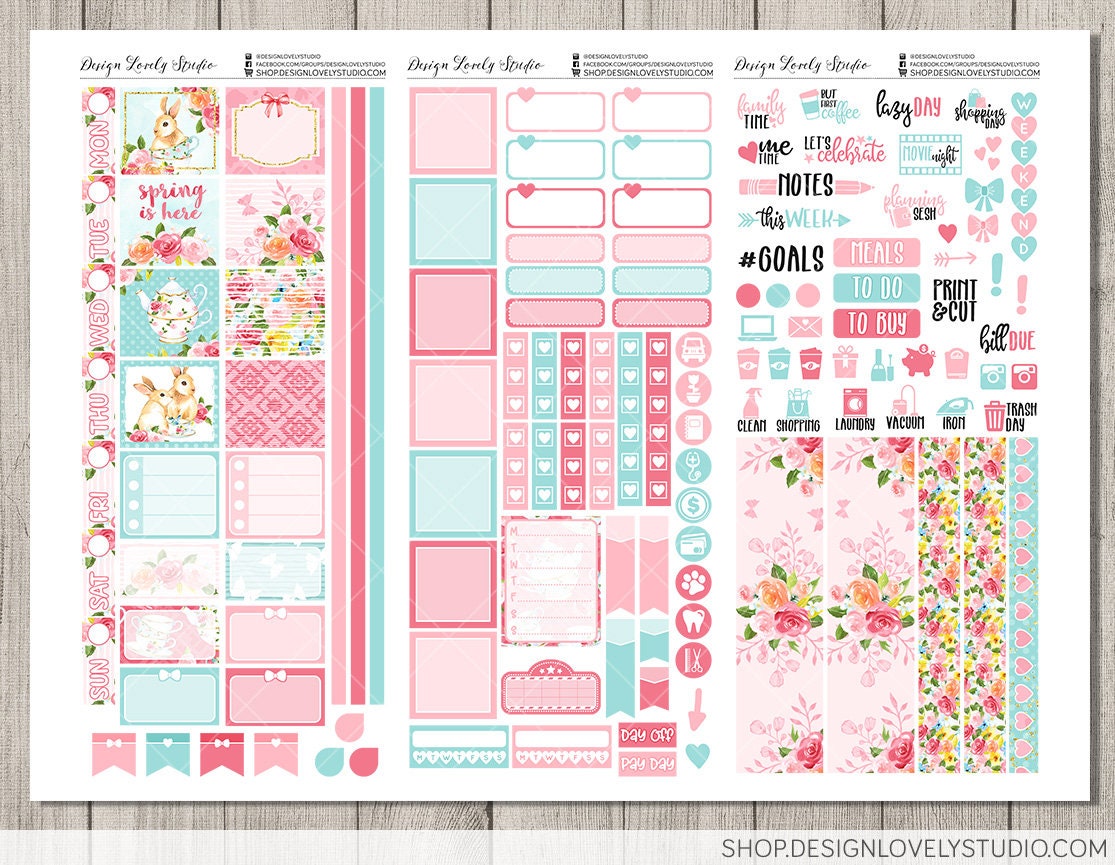EASTER Planner Stickers Kit, Printable Hobonichi Weeks Planner Stickers ...