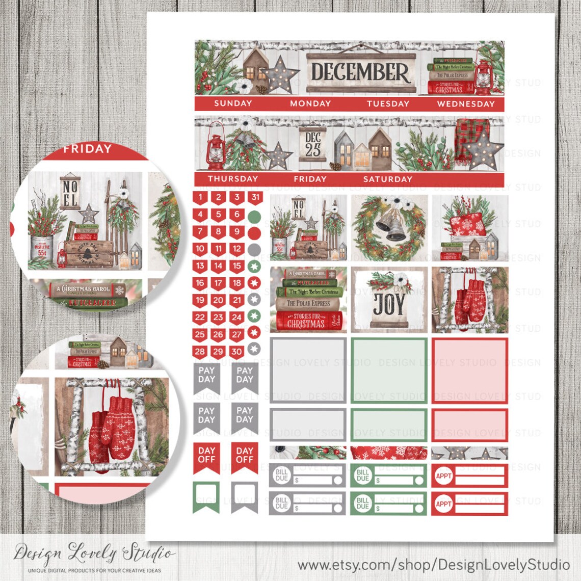 December Monthly Kit Printable December Monthly Stickers | Etsy