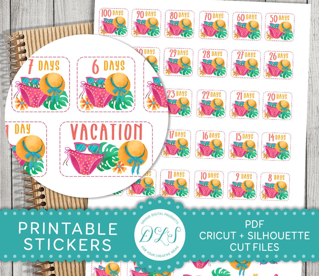 Vacation Countdown Printable Stickers, Vacation Countdown Planner ...