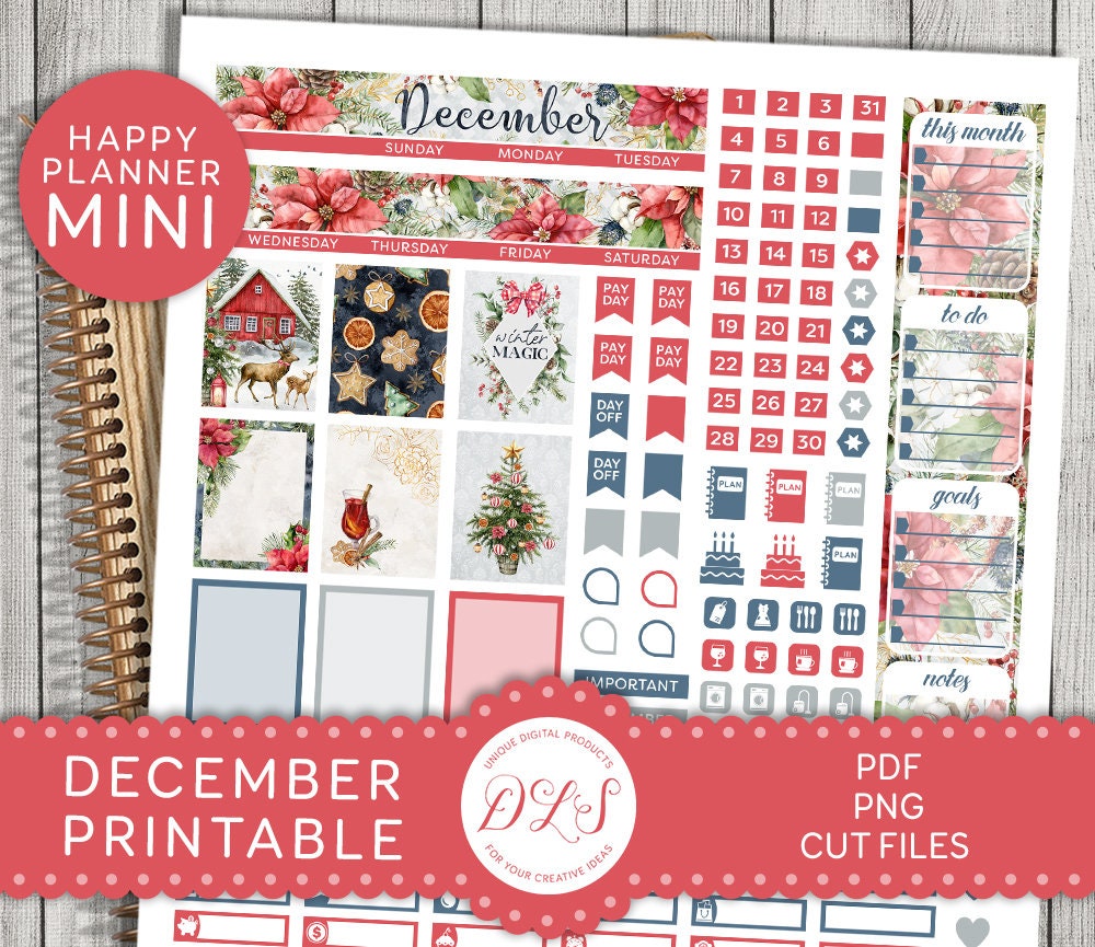 DECEMBER Monthly Stickers Kit Printable Mini Happy Planner - Etsy