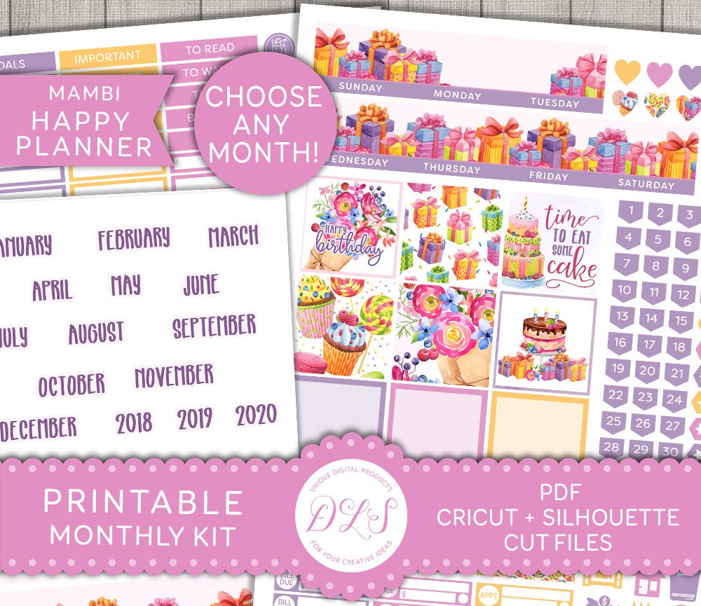Birthday Monthly Planner Stickers Kit Printable Monthly - Etsy
