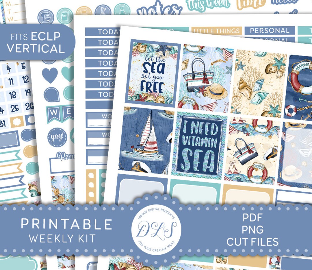 PRINTABLE Nautical Planner Stickers, Beach Weekly Planner Stickers Kit ...