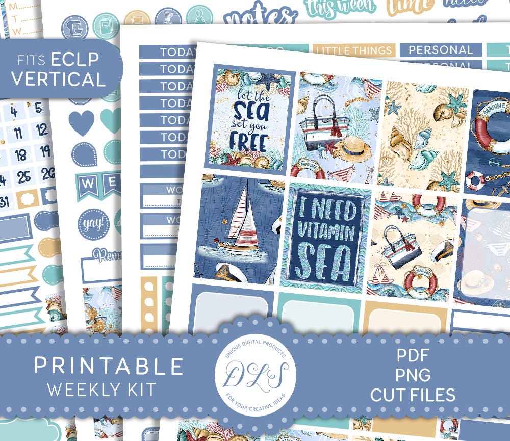 PRINTABLE Nautical Planner Stickers, Beach Weekly Planner Stickers Kit ...