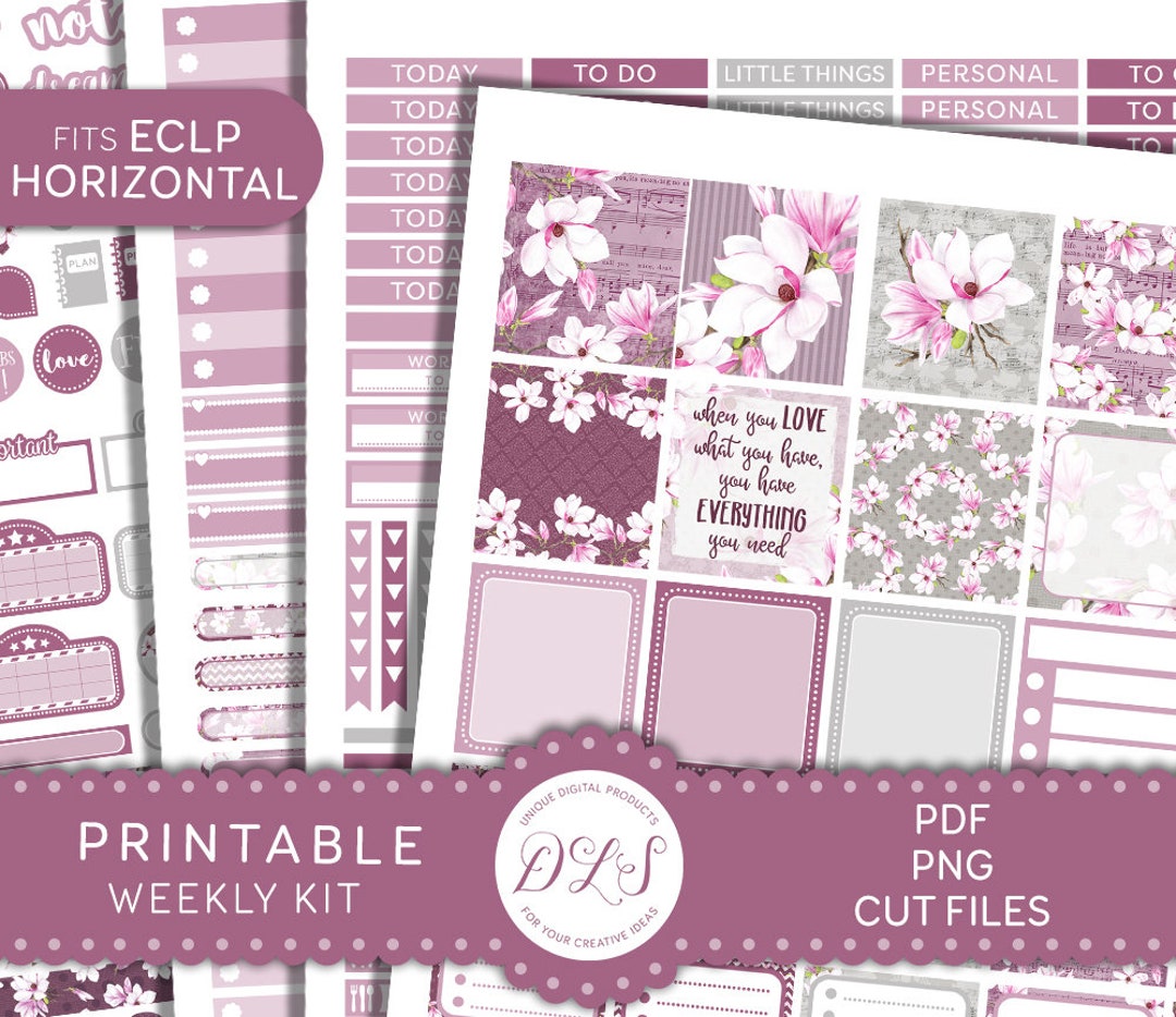 Printable Planner Stickers Kit, ECLP Horizontal Stickers, Weekly ...