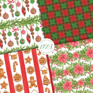 Christmas Digital Paper Pack / Christmas Background / Poinsettia Paper ...