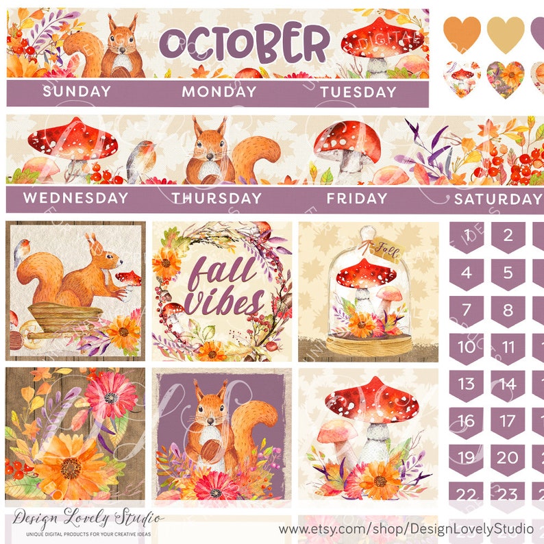 Printable OCTOBER Monthly Stickers Kit Big Happy Planner | Etsy