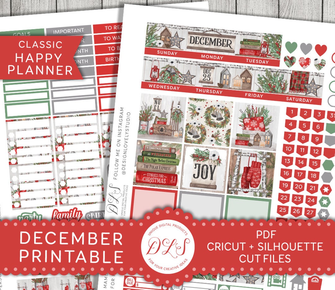 Happy Planner December Monthly Kit, Printable December Stickers Kit ...
