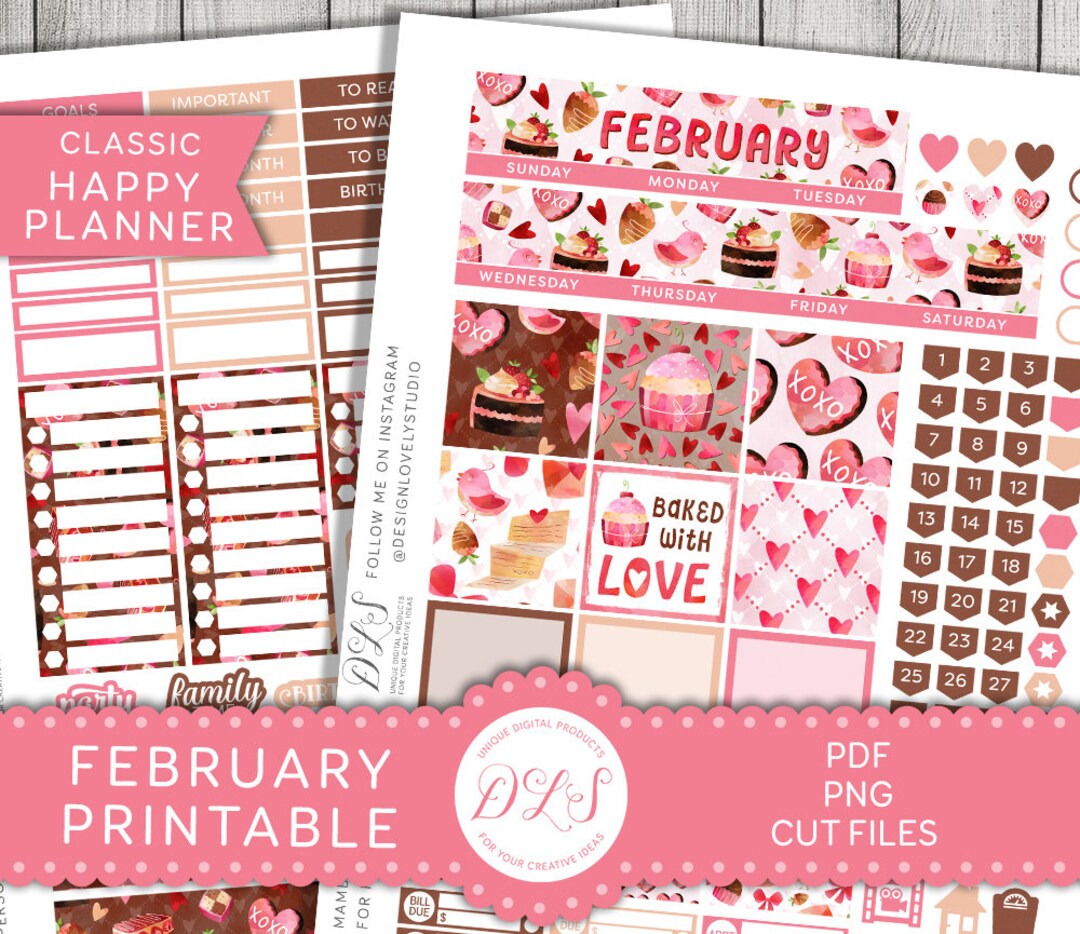 Printable FEBRUARY Planner Stickers , Valentines Day Planner Printable ...