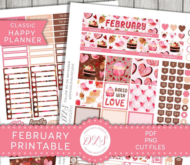 Printable FEBRUARY Planner Stickers Valentines Day Planner | Etsy