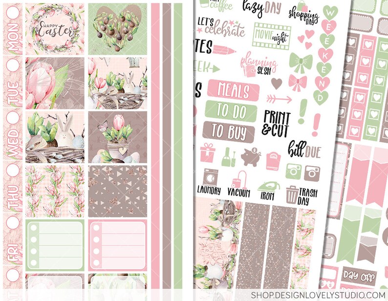 EASTER Planner Stickers Kit, Printable Hobonichi Weeks Planner Stickers ...