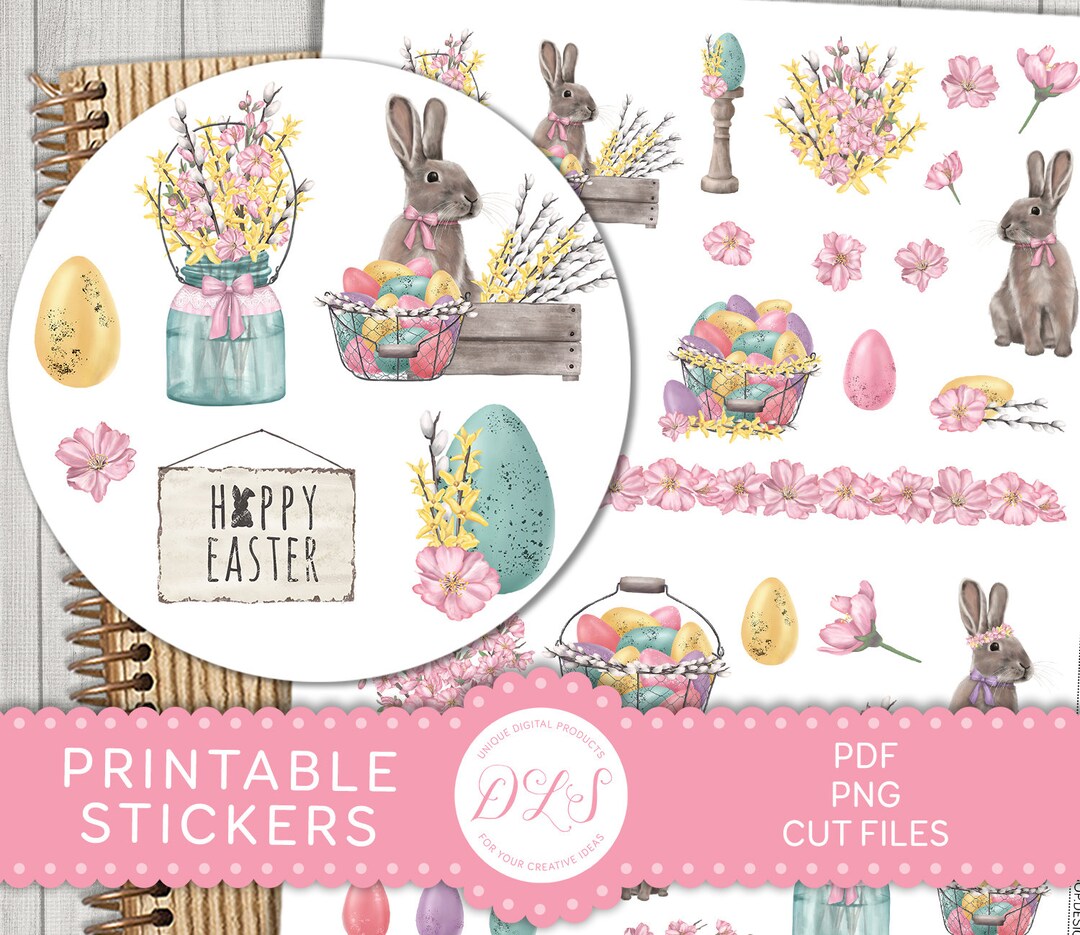Printable EASTER Planner Stickers, Bunny Planner Stickers, Easter Eggs ...