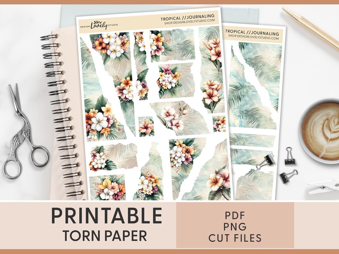 Tropical Torn Paper Stickers – Printable Ripped Paper Elements for ...