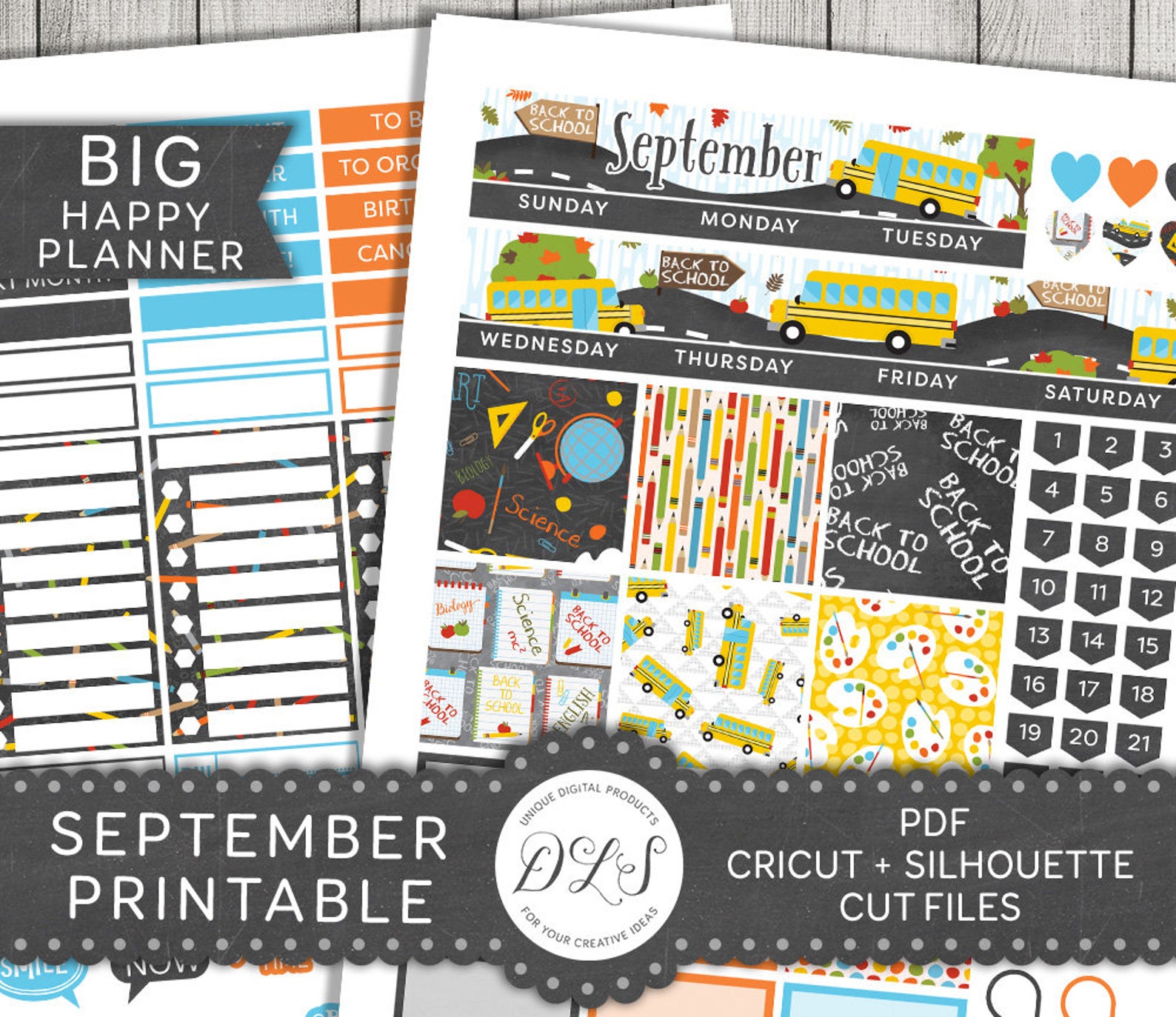 Big Happy Planner September Stickers Kit, Back to School Monthly Kit ...