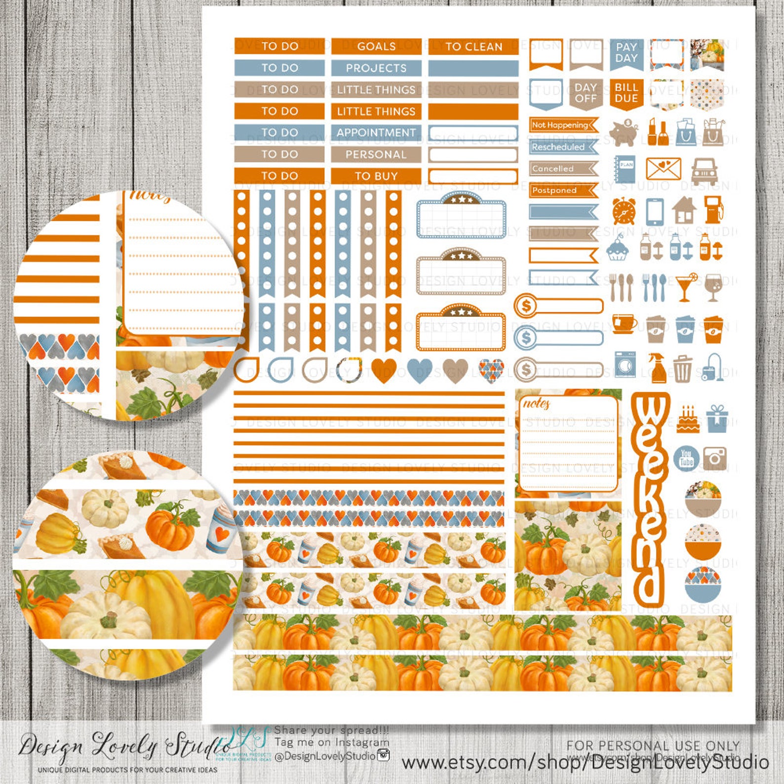 October Mini Happy Planner Kit, Fall Mini Happy Planner Stickers ...