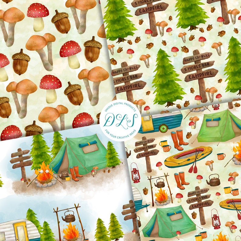 Camping Digital Paper Pack, Camping Digital Background, Camping Digital ...