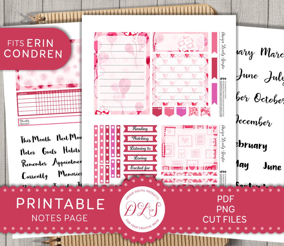 Printable FEBRUARY Notes Page Kit, ECLP Notes Page Stickers, Erin ...