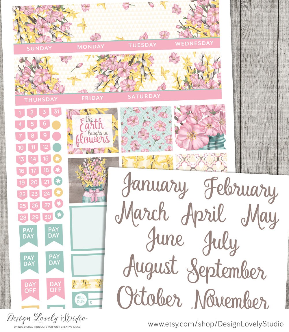 Monthly Planner Stickers Kit Spring Monthly Planner Stickers | Etsy