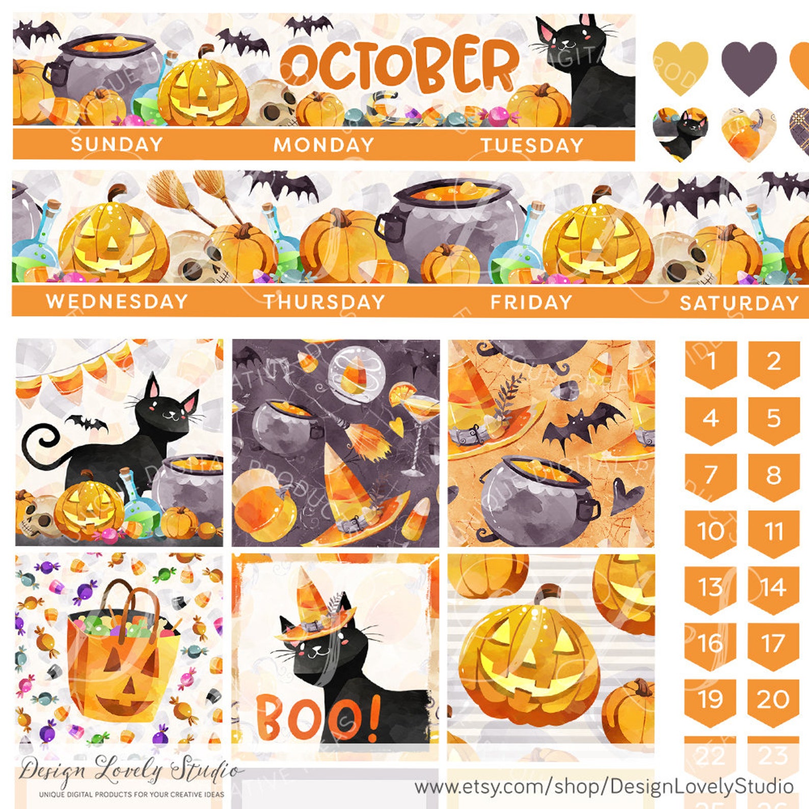 Printable OCTOBER Monthly Planner Stickers Kit Happy Planner - Etsy