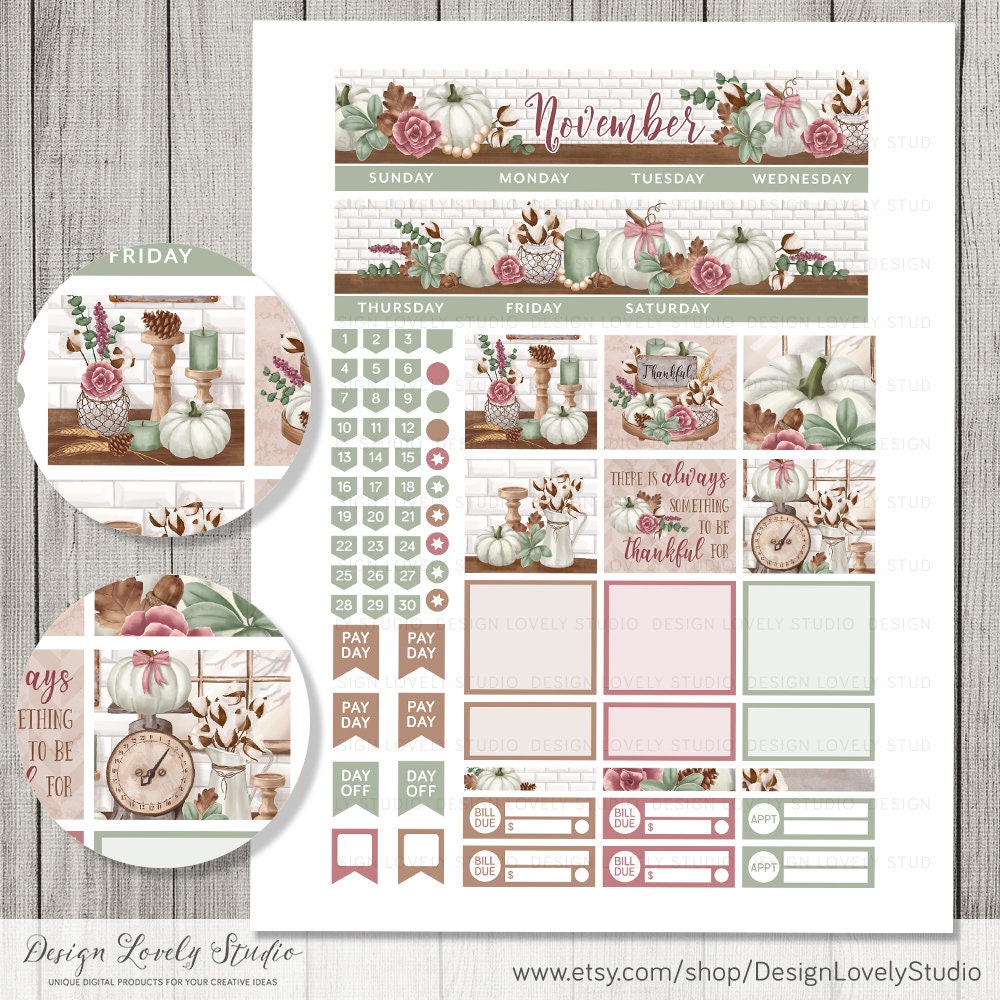 Printable November Monthly Kit November Planner Stickers Kit - Etsy