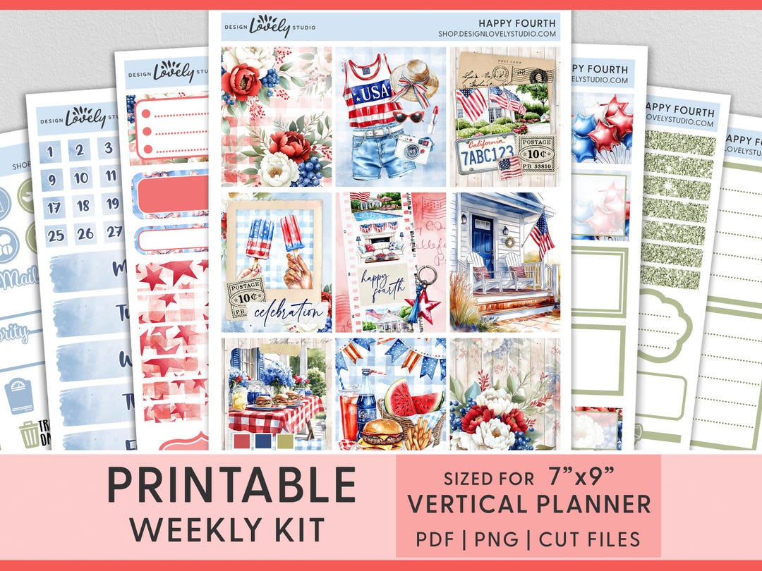 4th of July Weekly Kit – Printable Planner Stickers for Erin Condren ...