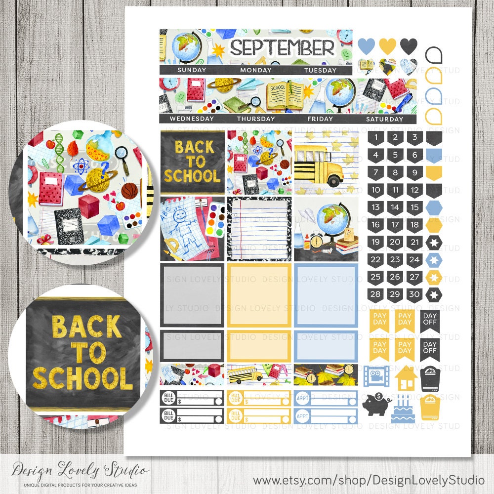 PRINTABLE Back to School Planner Stickers, Happy Planner September ...