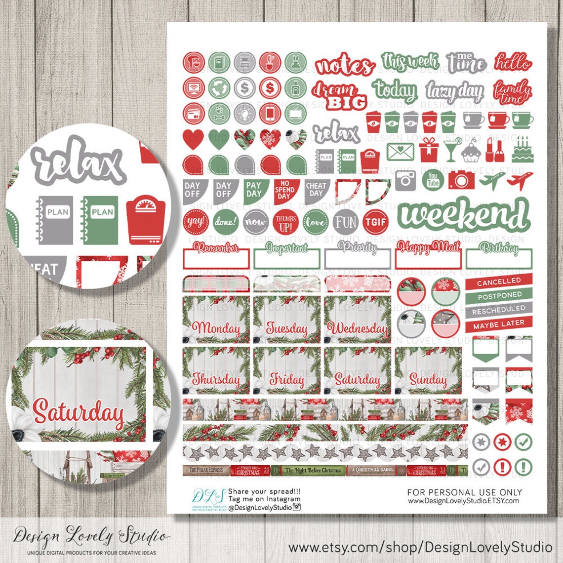 Printable Stickers Happy Planner Printable Christmas | Etsy